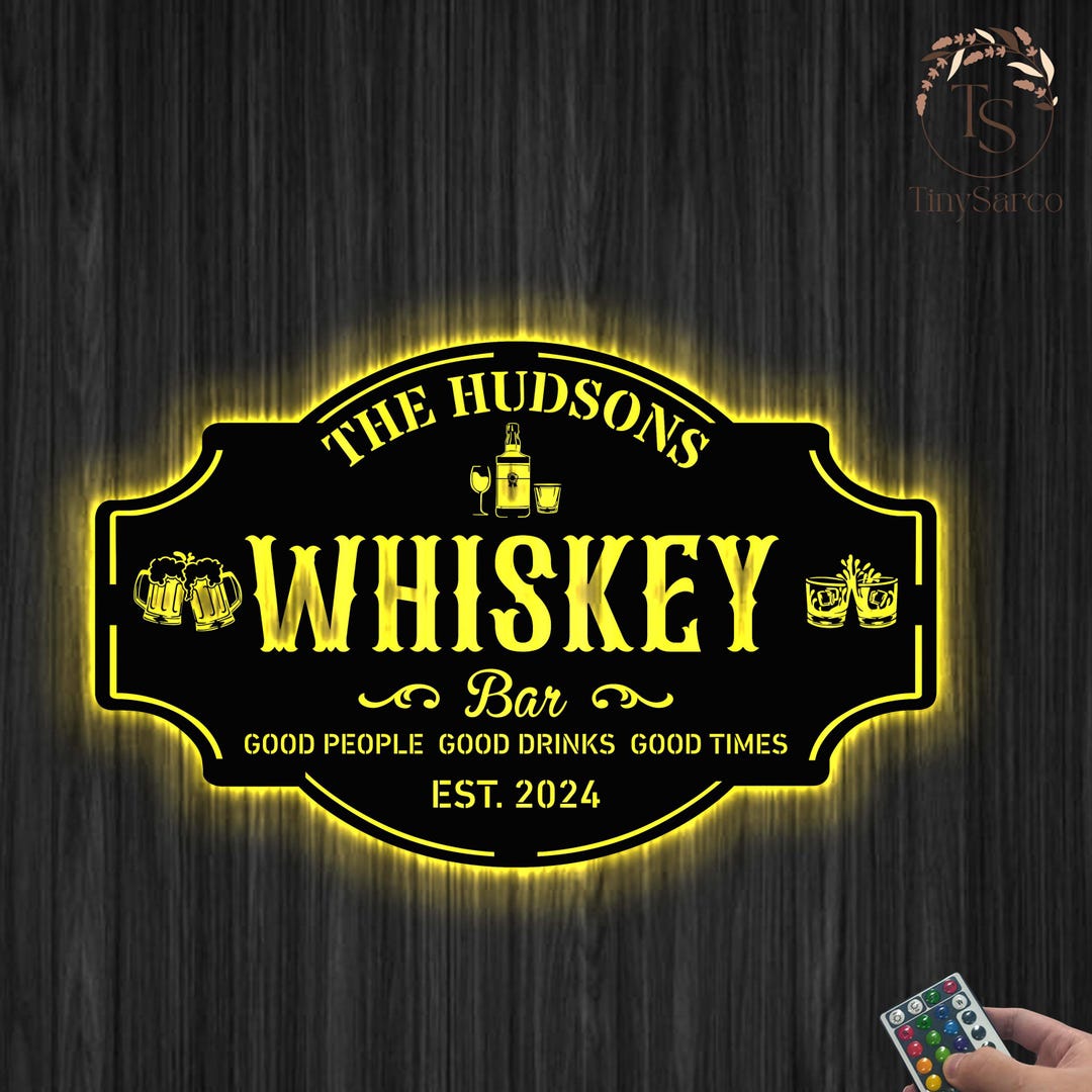 Personalized Metal Bar Sign LED, Family Name Sign, Bar Sign Outdoor ...