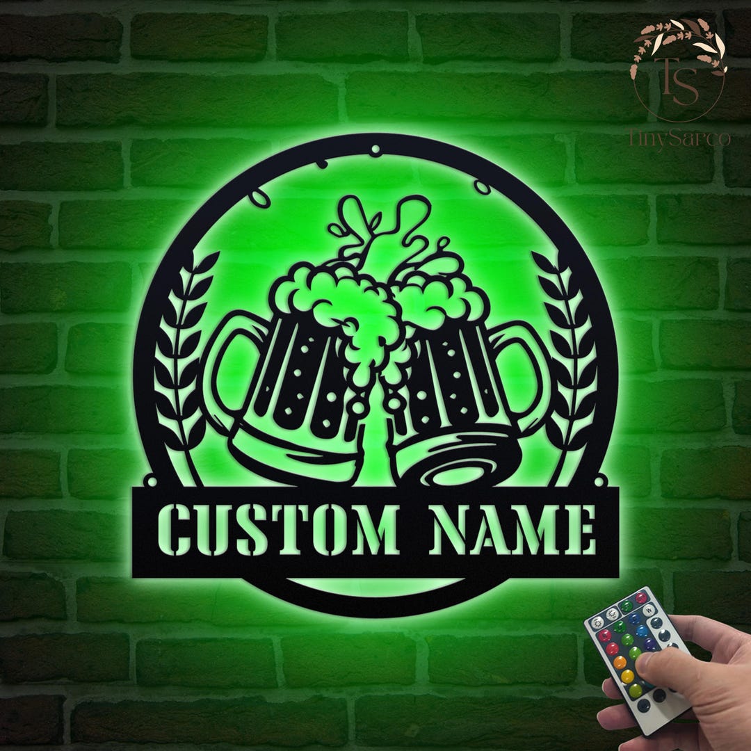 Personalized Beer Mug Metal Wall Art for Home Bar Decor LED Light ...