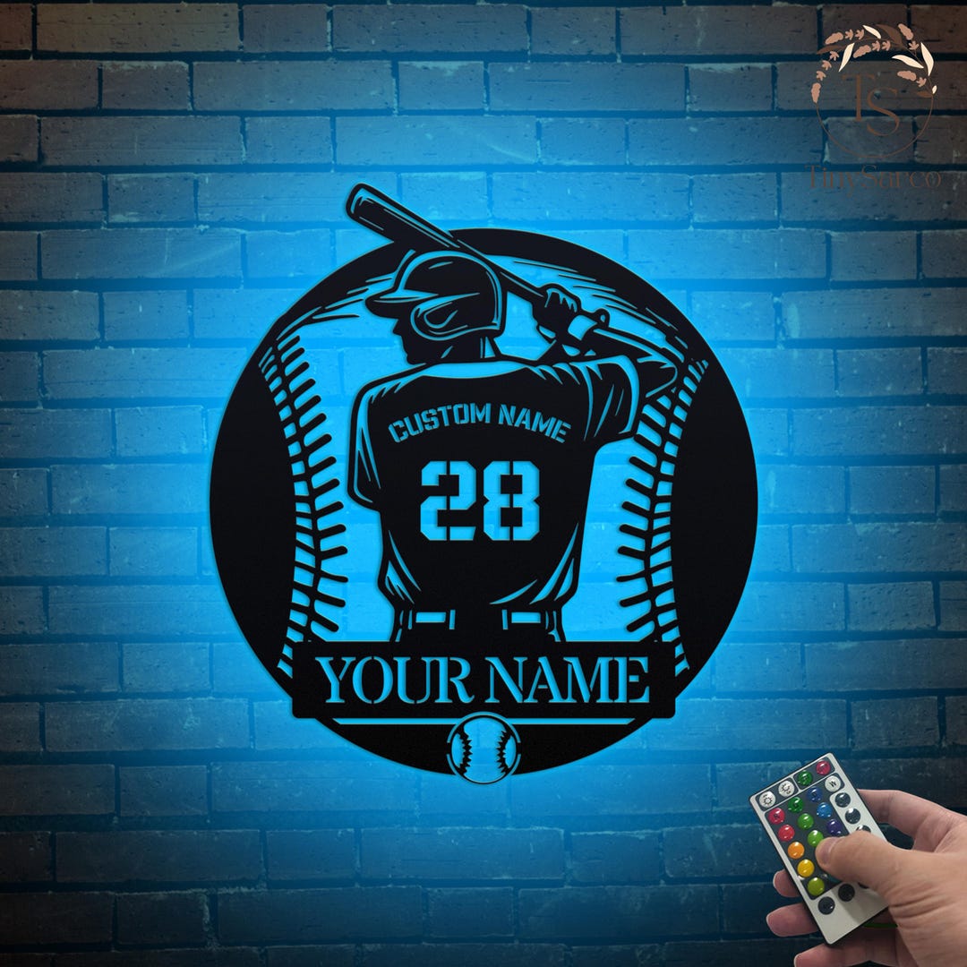 Baseball Player Metal Sign With LED Lights Custom, Baseball Player Gift ...