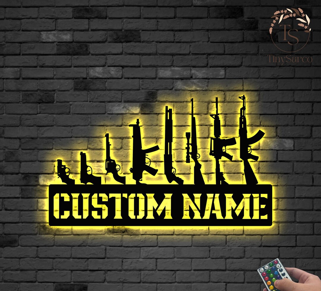 Custom Gun American Flag Metal Sign With LED Lights, Custom Gun Metal ...