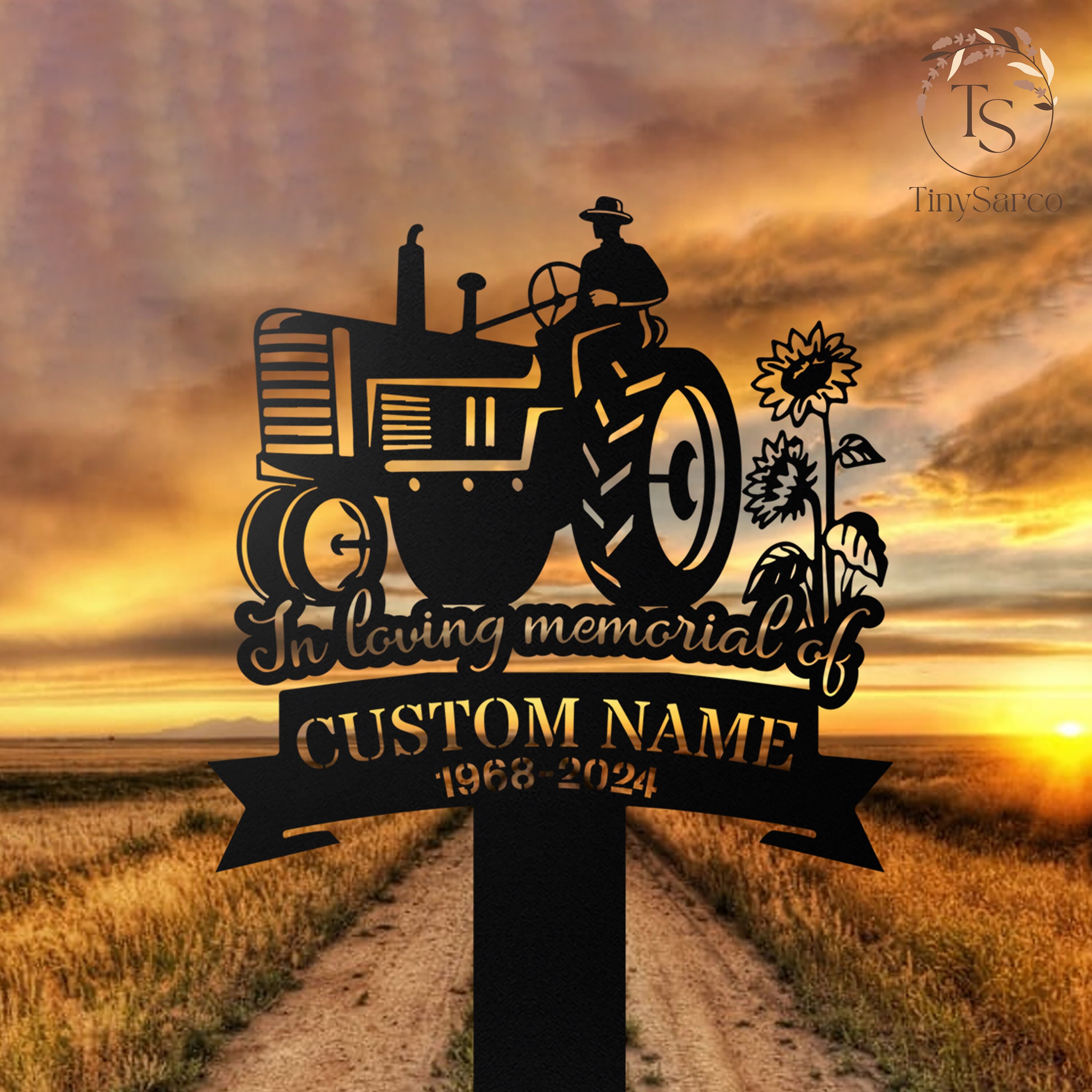 Custom Farmer Tractor Memorial Stake, Farm Garden Metal Yard Art, Farm ...