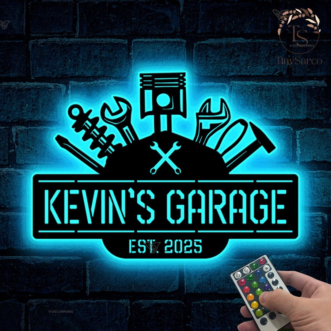 Custom Garage Sign Led Light, Personalized Garage Signs, Metal Garage ...