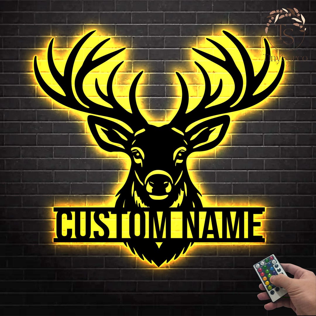 Personalized Deer Hunting Monogram Metal Sign With LED Lights, Custom ...