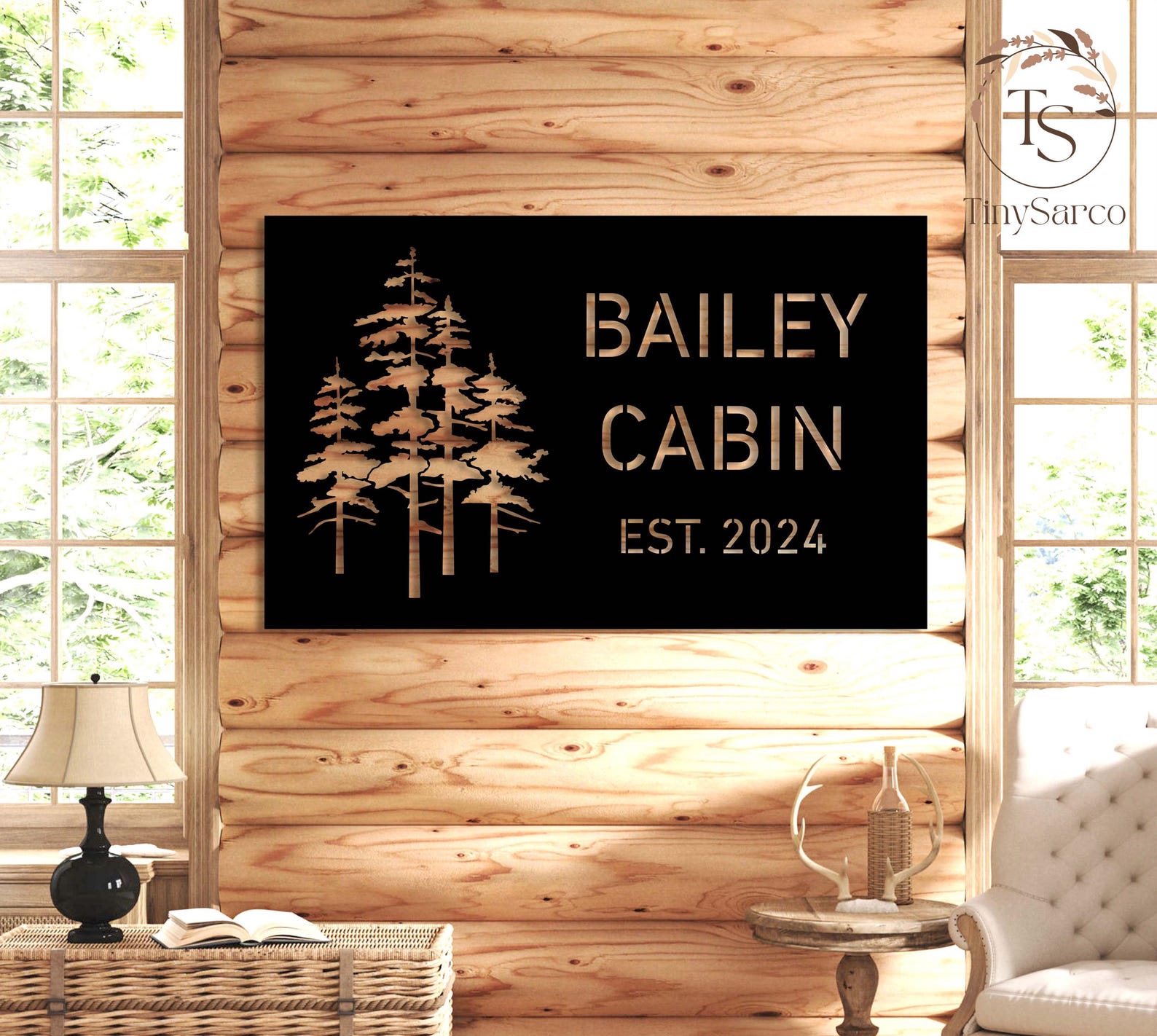 Personalized Metal Cabin Name Sign, Pine Tree Custom Metal Signs ...