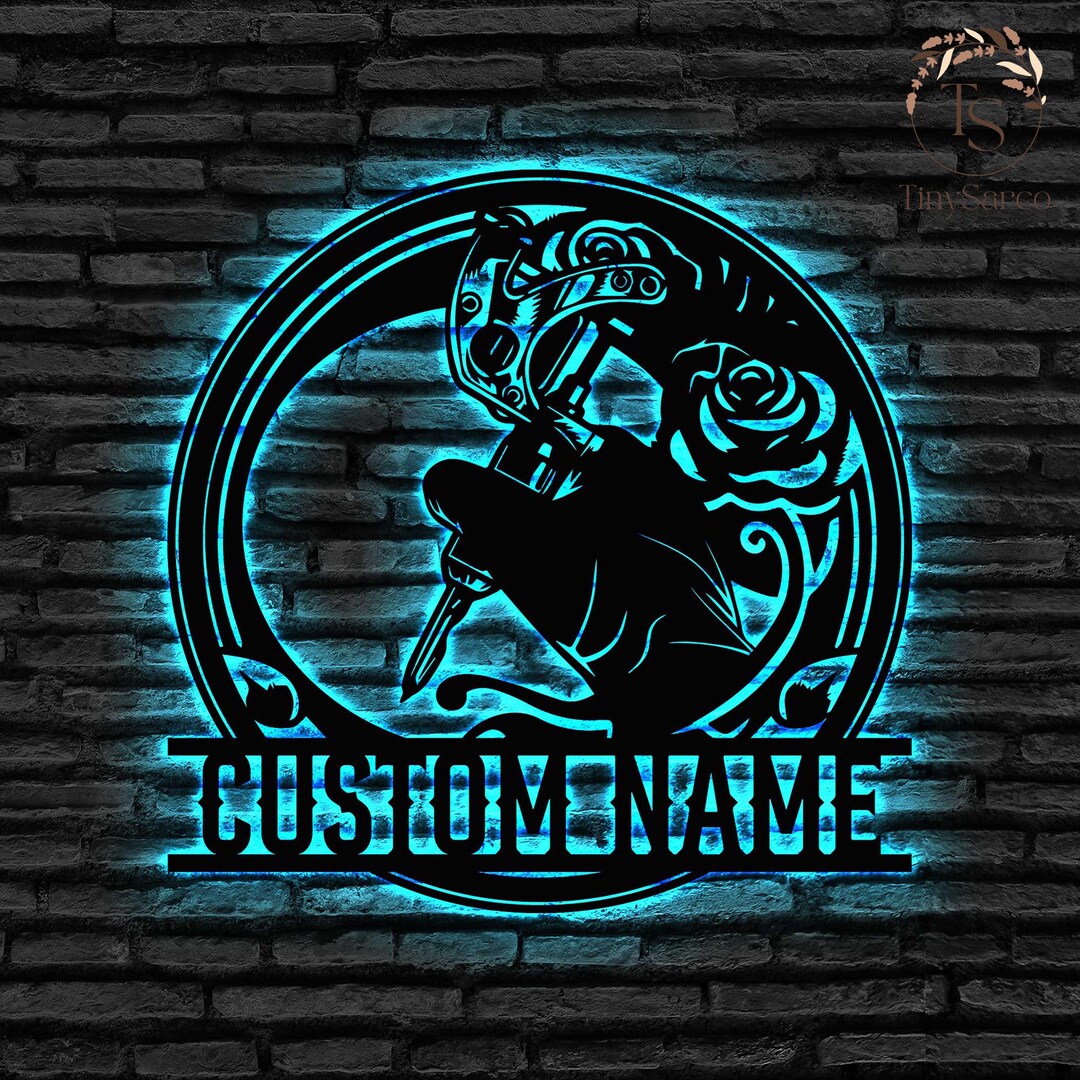 Custom Tattoo Machine Metal Sign With LED Lights, Tattoo Artist Gift ...