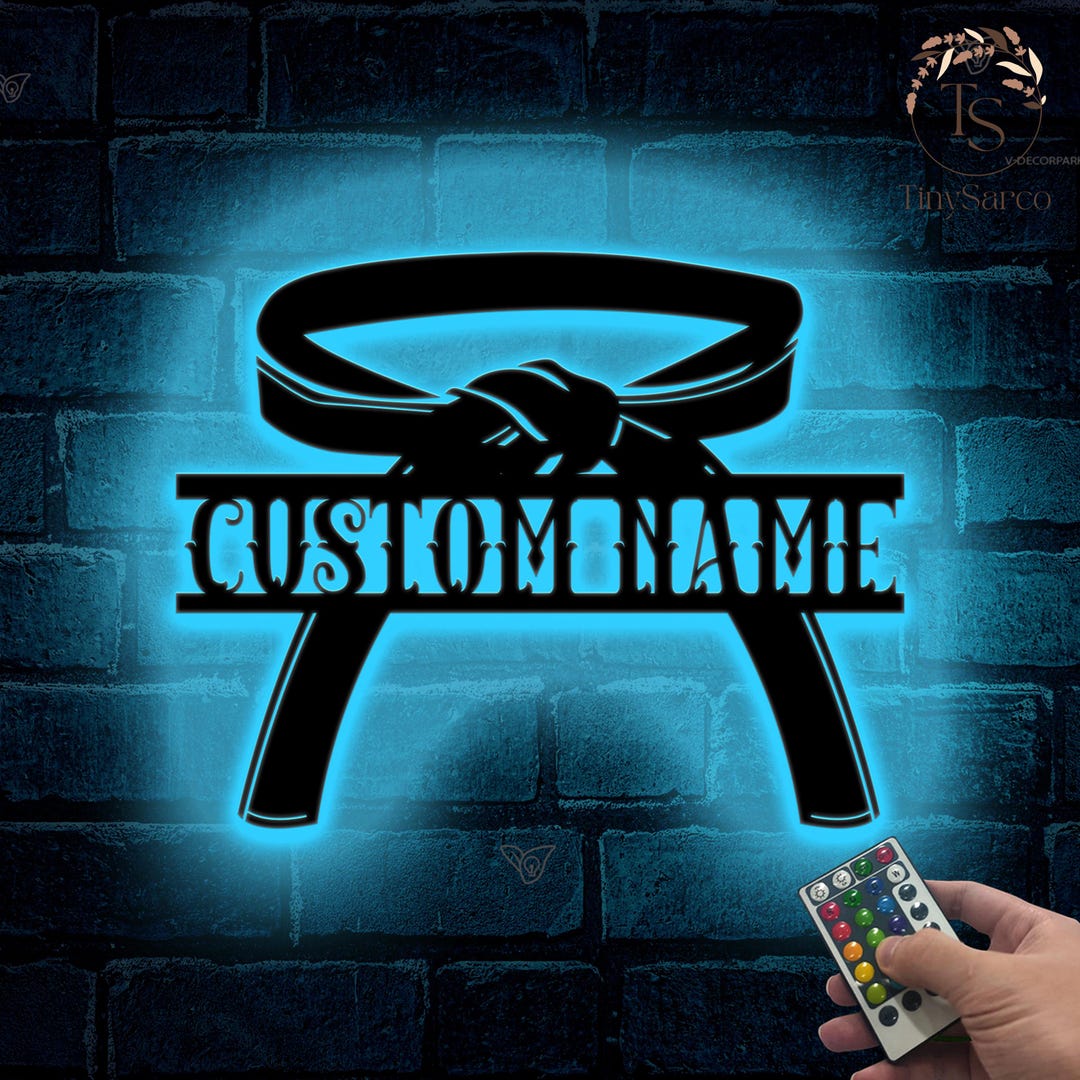 Custom Karate Black Belt Metal Sign With Led Light, Karate Name Sign ...