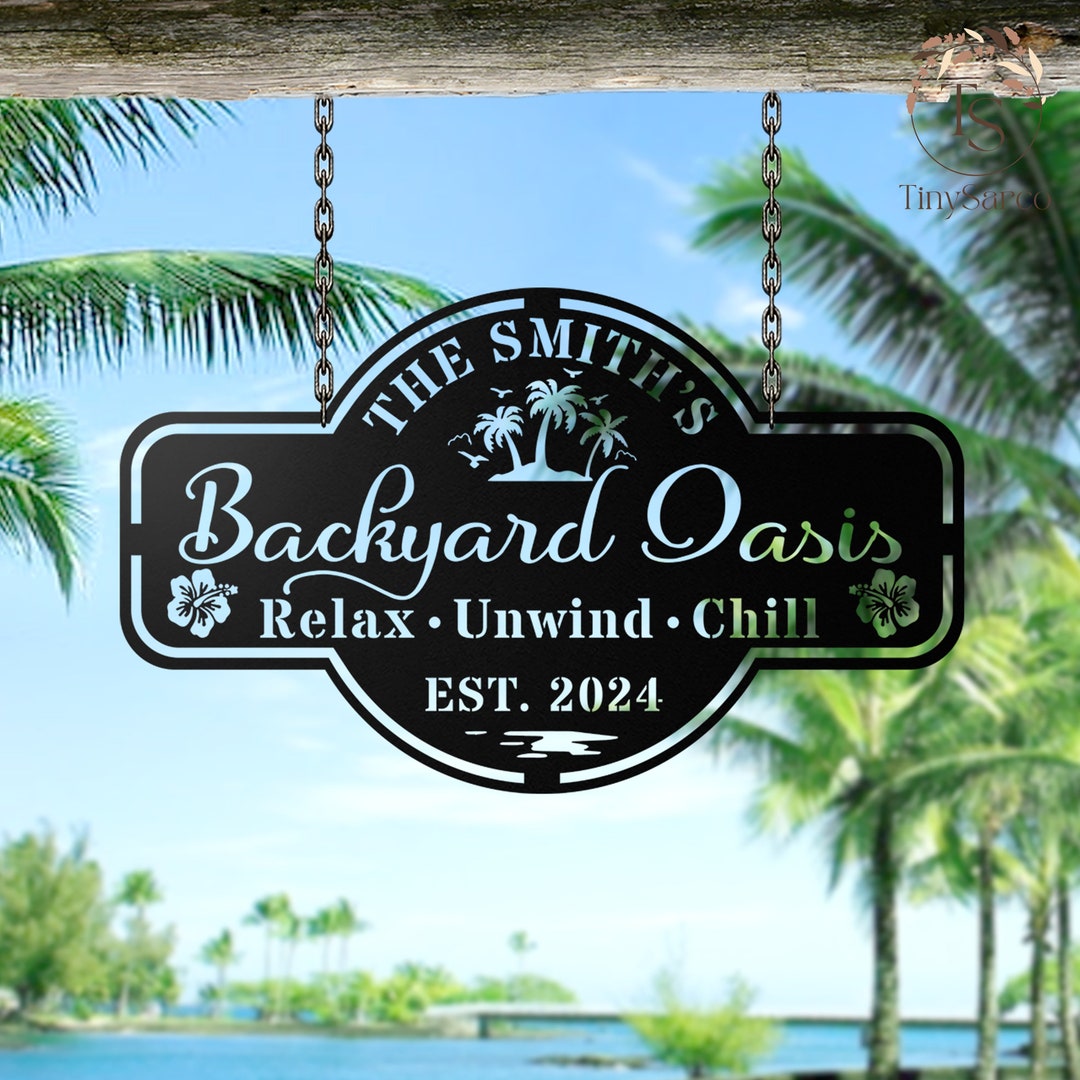 Personalized Backyard Pool Metal Sign, Oasis Sign, Lakehouse Wall Decor ...