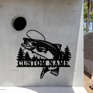 Trout Fishing Metal Wall Art With Led Light Custom, Char Fishing Gifts ...