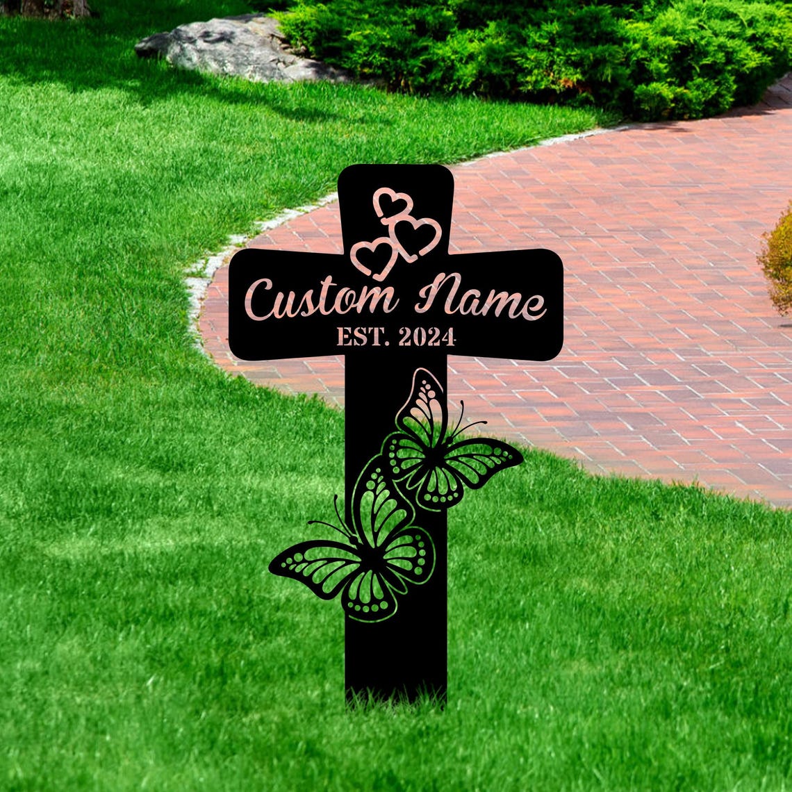 Butterfly Garden Stakes, Butterfly Cross Memorial Stake Personalized ...
