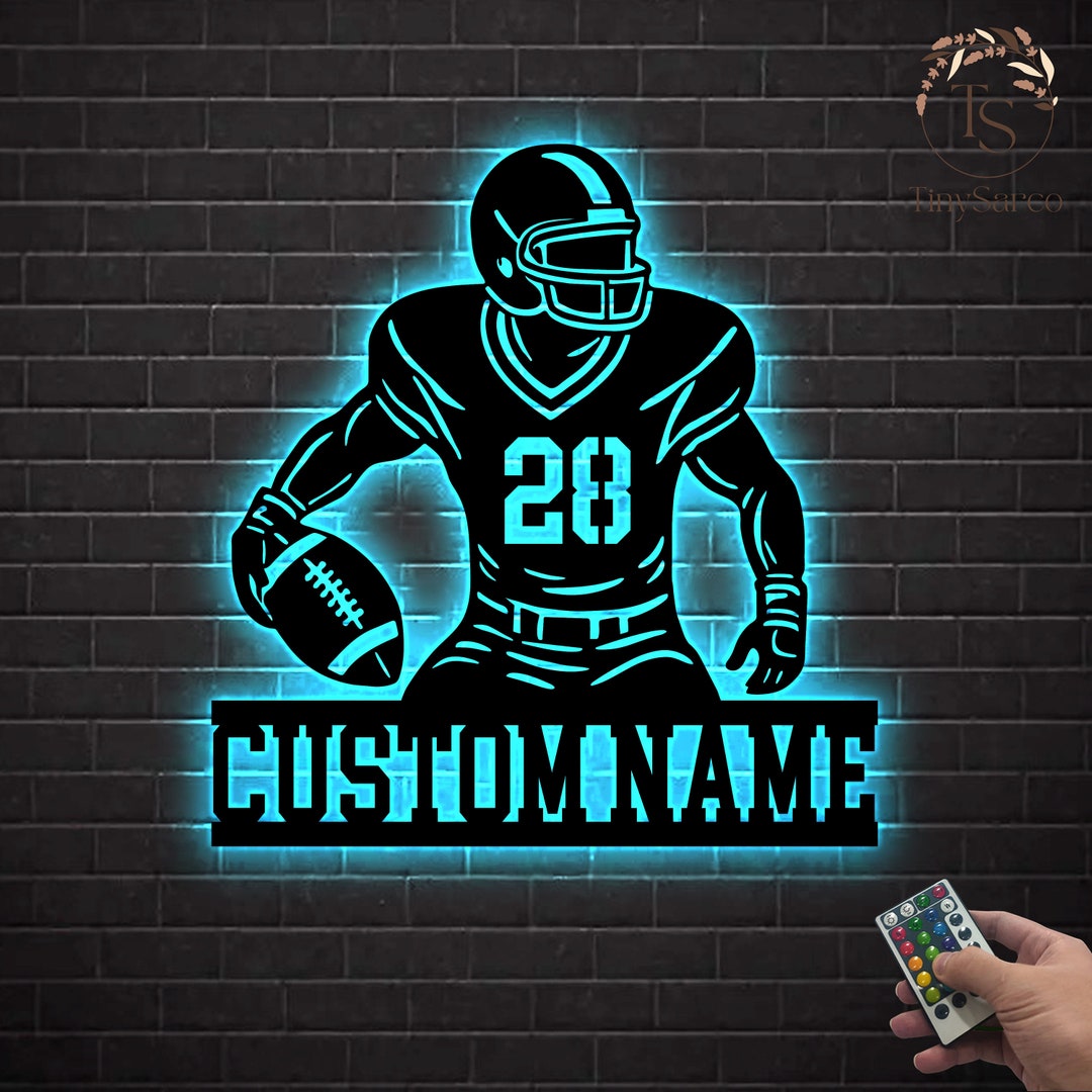 Custom American Football Metal Sign With LED Light, Football Player ...
