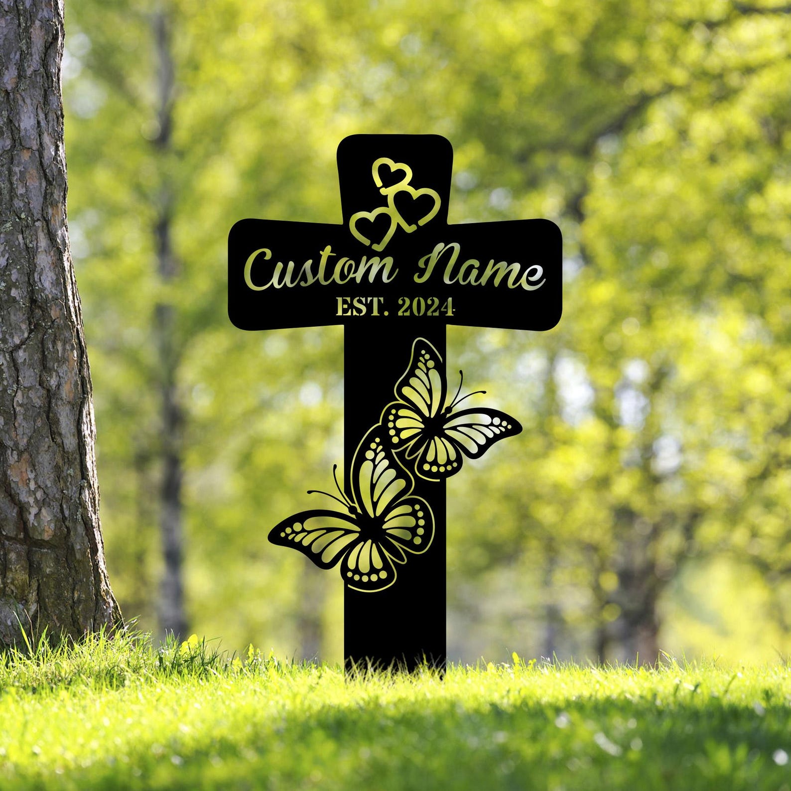 Butterfly Garden Stakes, Butterfly Cross Memorial Stake Personalized ...