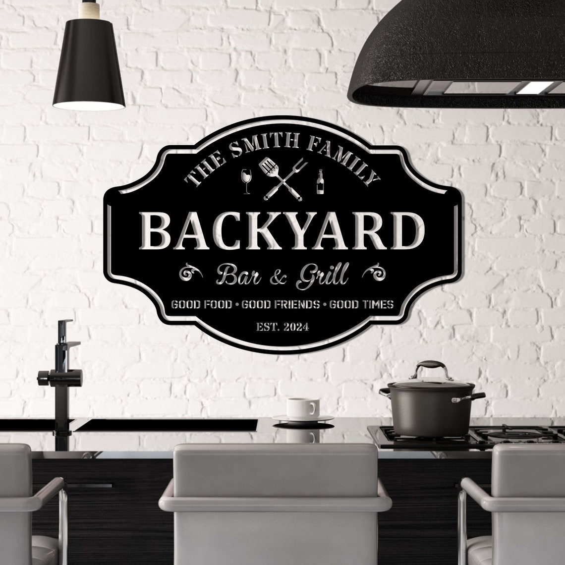 Personalized Backyard Sign LED Light, Custom Bar & Grill Sign Metal ...