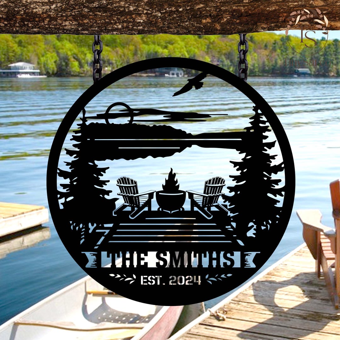 Lake House Sign Custom, Lake Scene Sign, Family Lake House Metal Sign ...
