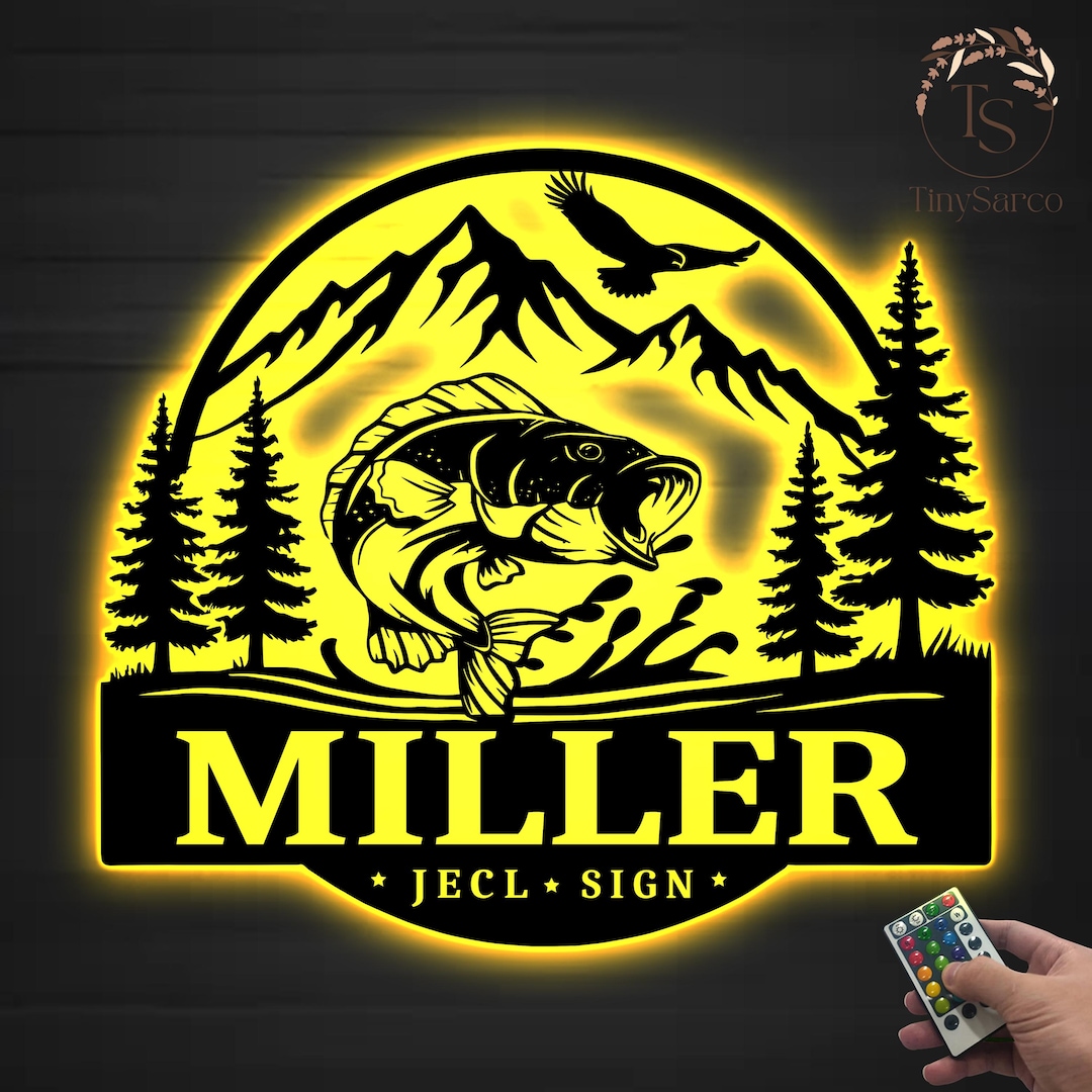 Personalized Fish Metal Name Sign, Bass Fishing Sign Fishing Gift for ...