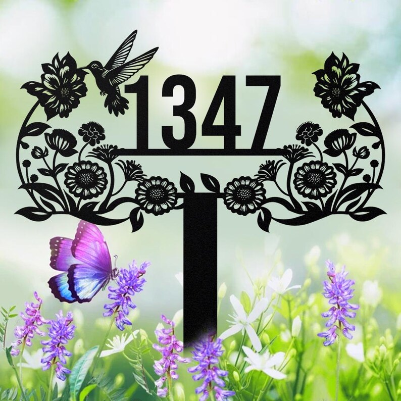 Hummingbird Address Metal Yard Sign Custom, Address Garden Stake ...