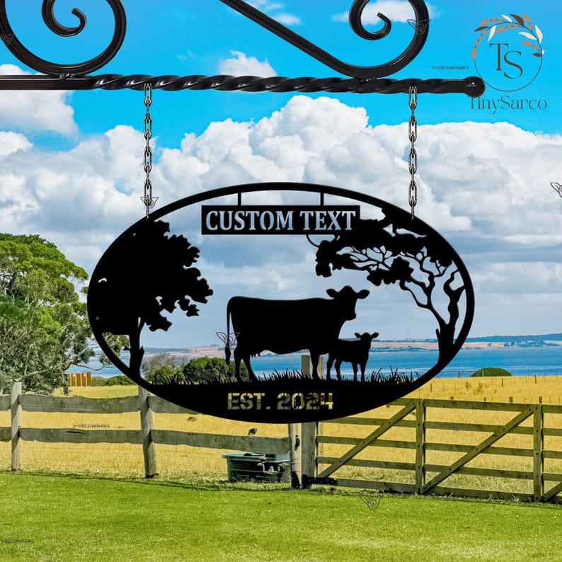 Personalized Cow Oval Farm Sign | Custom Metal Ranch Name Sign |cow and ...