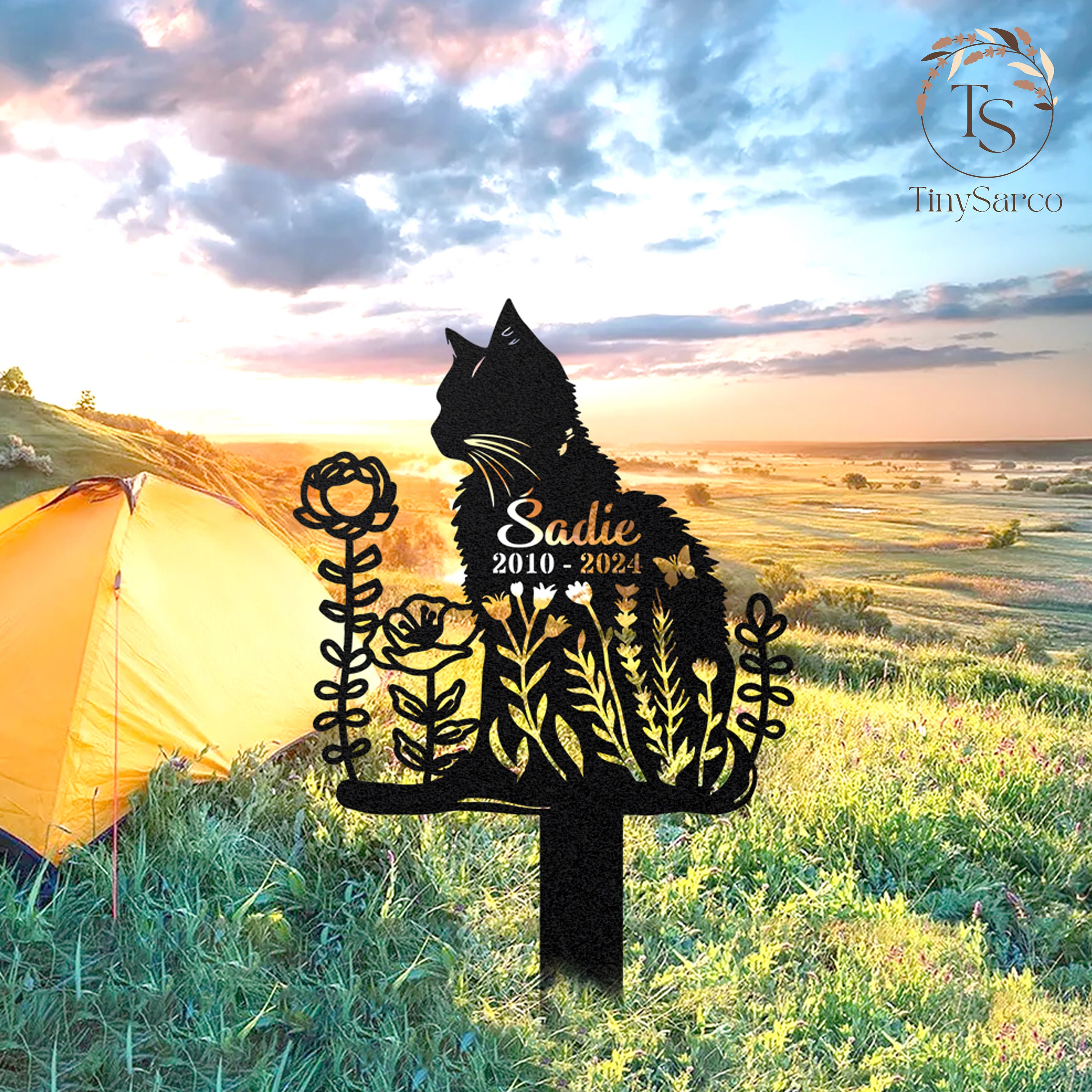 Cat Metal Memorial Stake With Flowers, Cat Grave Marker,custom Cat ...