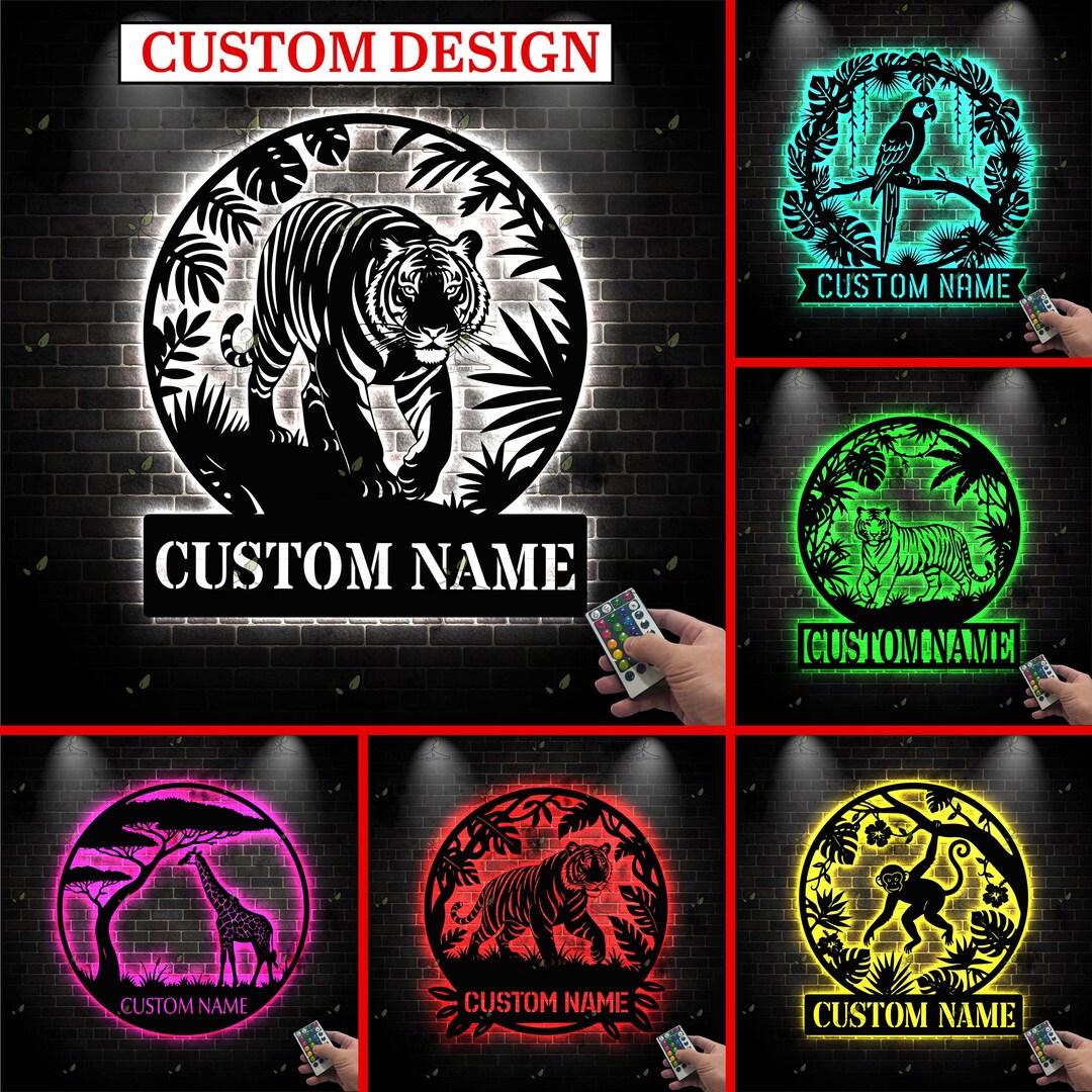 Custom Metal LED Wall Sign: Personalized Tropical Animal, Jungle Wall ...