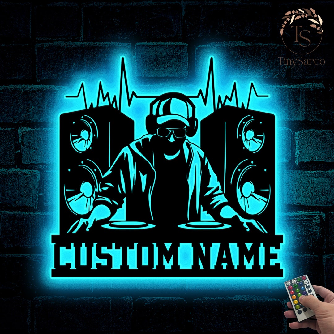 Custom DJ Disc Jockey Metal Sign Wall Art With Led Lights, Music Room ...