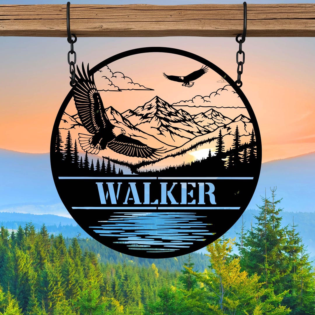Personalized Eagle Metal Sign, Custom Mountain and Lake Decor, family ...