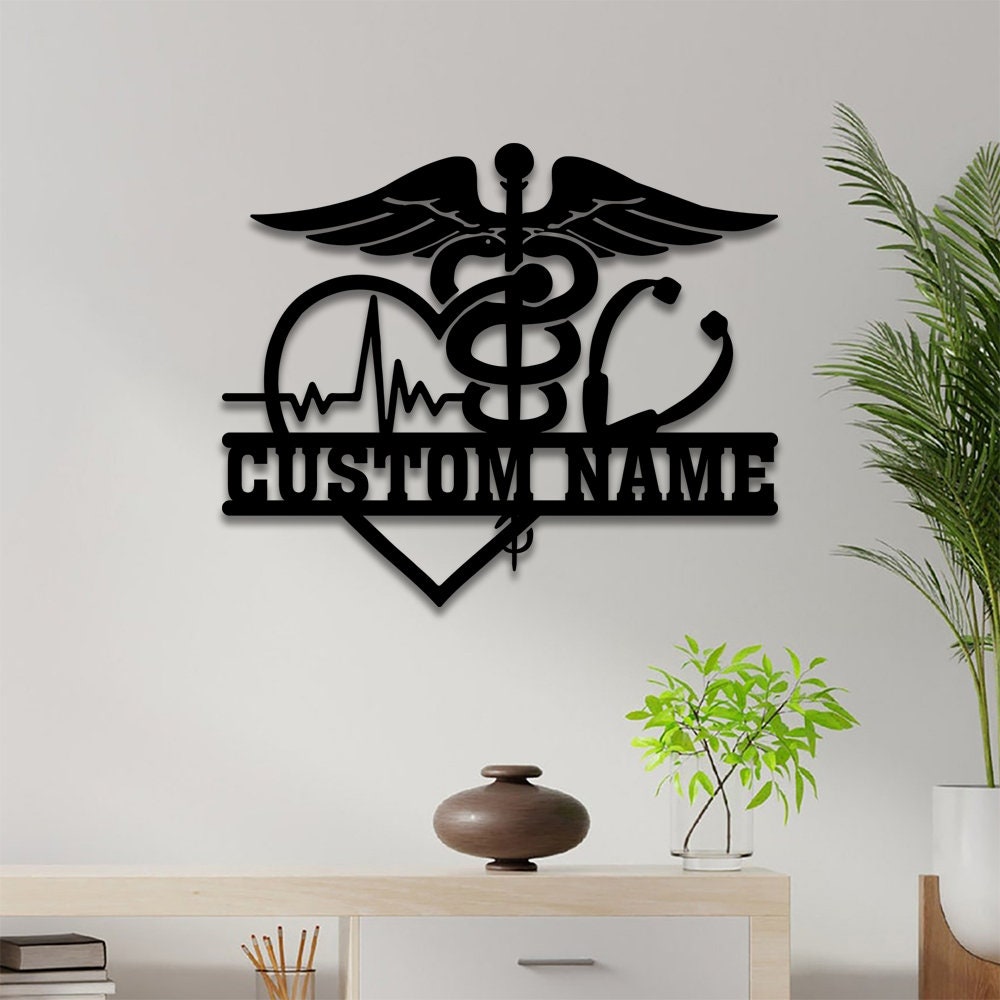 Custom Medical Symbol Caduceus MD Star Nursing Metal Wall Art LED Light ...