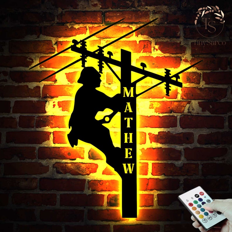 Lineman Metal Sign LED Custom, Handmade Lineman Gift, Lineman Sign ...