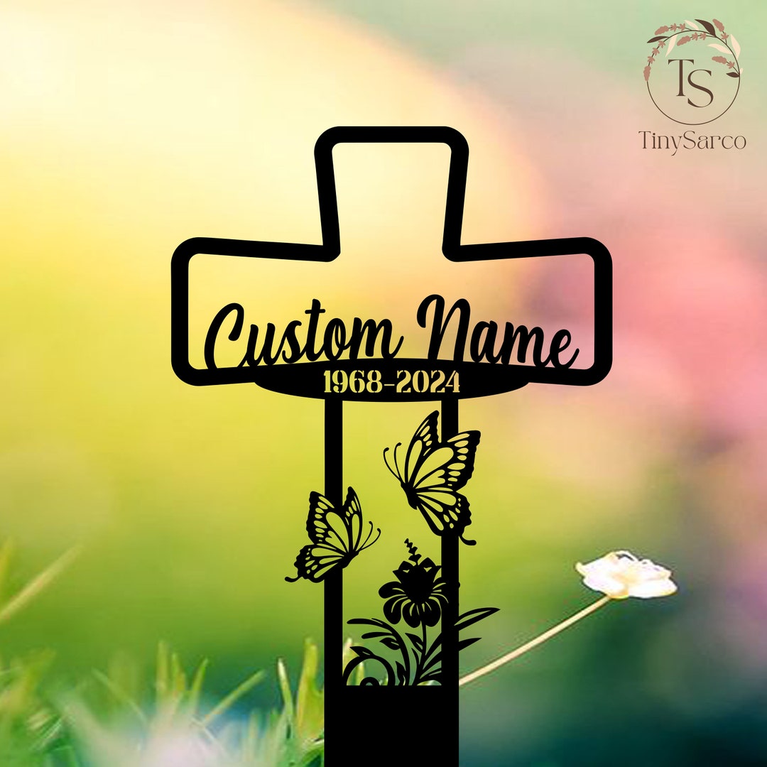 Custom Butterfly Memorial Cross Stake Metal, Butterfly Garden Stakes ...