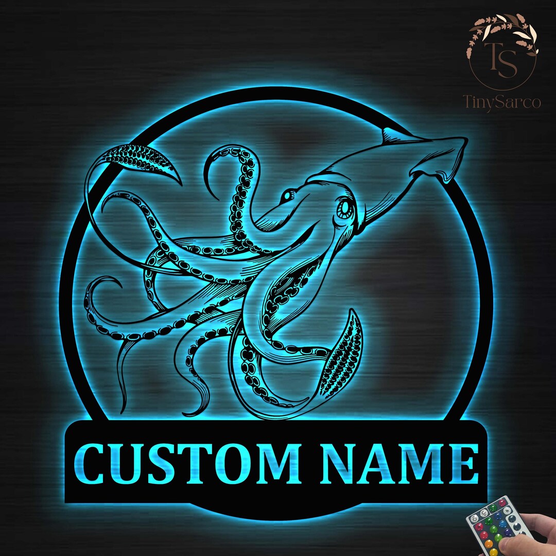 Giant Squid Metal Sign LED Lights Custom, Giant Squid Wall Hanging ...