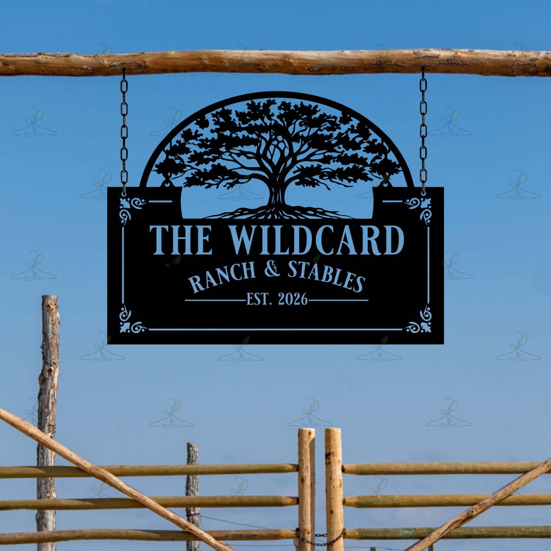 Farm Name Hanging Metal Sign With Tree of Life, Ranch & Stable Wall ...