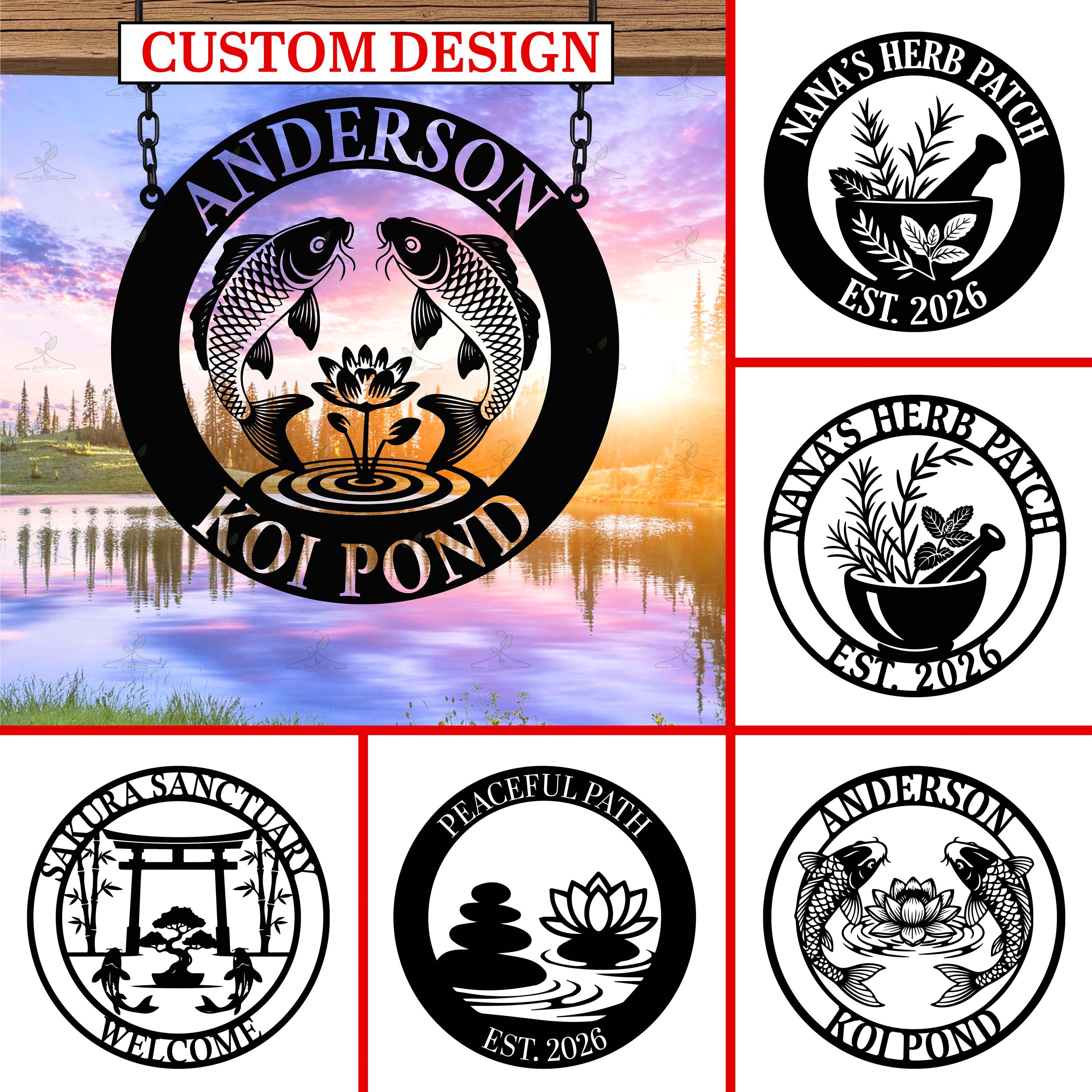 Custom Koi Pond Sign With Name, Personalized Outdoor Metal Wall Art - Etsy