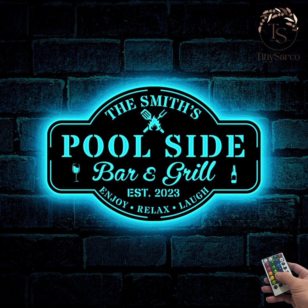 Custom Sign for Pool Bar Metal Family LED Sign, Bar and Grill Decor ...