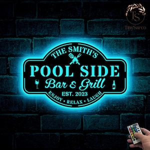 Custom Sign for Pool Bar Metal Family LED Sign, Bar and Grill Decor ...