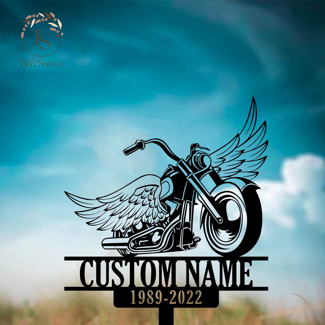 Custom Motorcycle With Wings Memorial Stake, Rider Loss Metal Stake ...