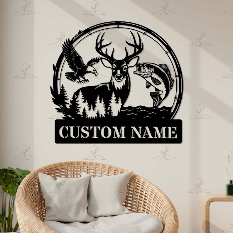 Custom Deer Fish Metal Sign: Personalized LED Cabin Wall Art - Etsy