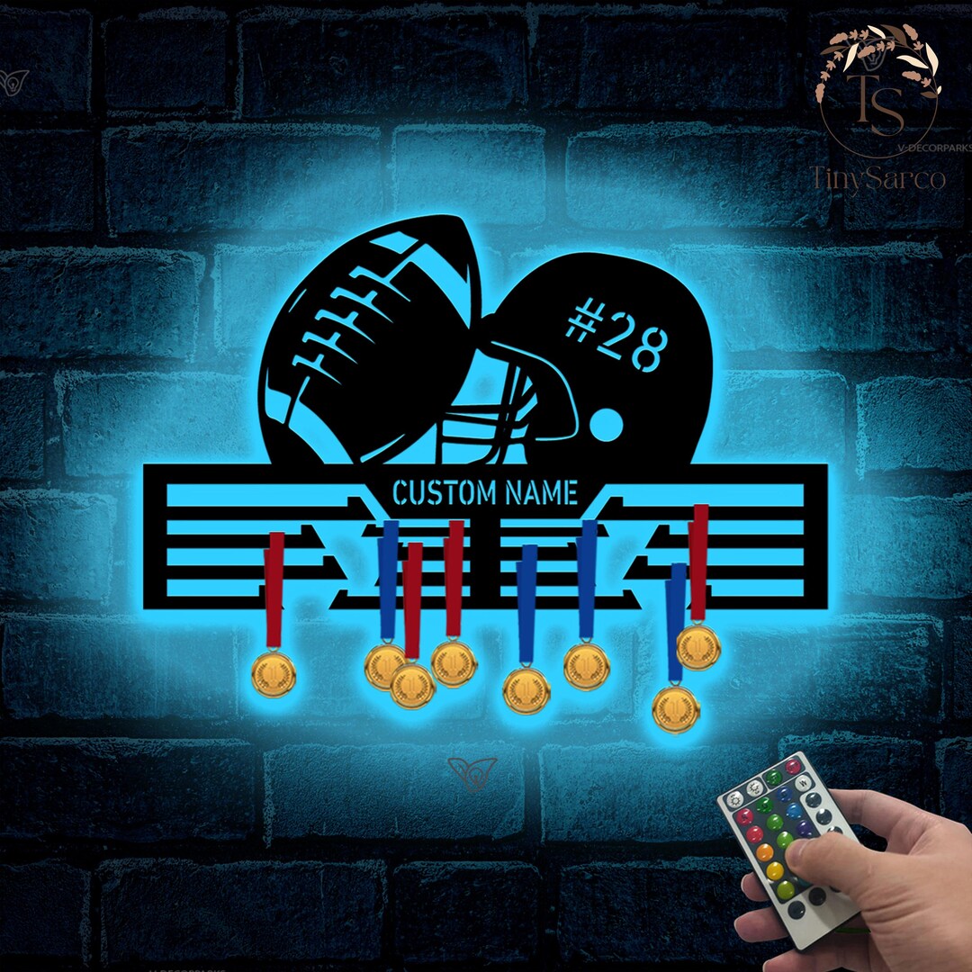 Personalized Football LED Metal Art With Led Light / Light up Football ...
