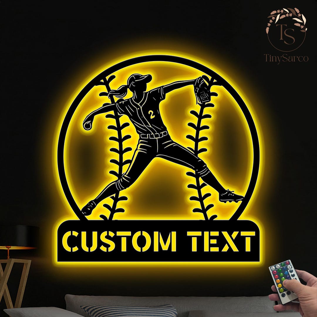 Custom Softball Pitcher Metal Wall Art With Led Lights, Pitcher Girl ...