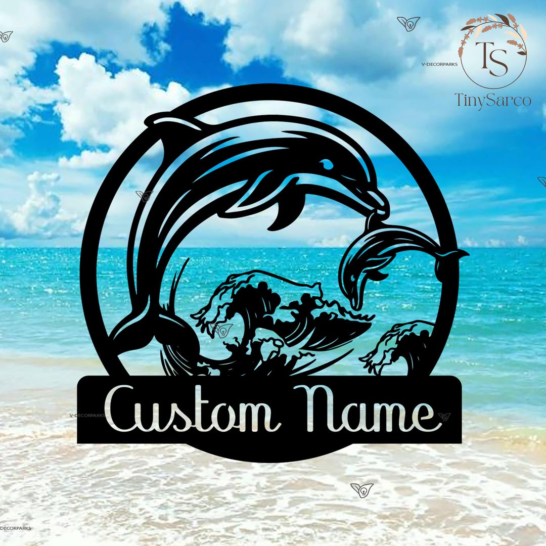 Dolphin Metal Sign Personalized, Dolphin Wall Decor Family Name Sign ...