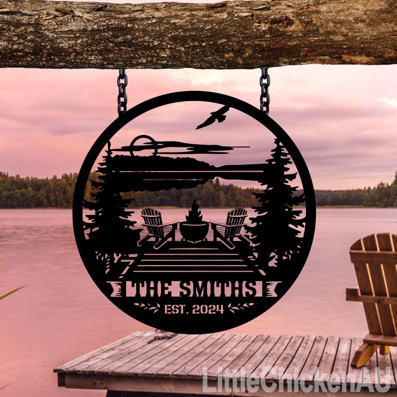 Lake House Sign Custom, Lake Scene Sign, Family Lake House Metal Sign ...