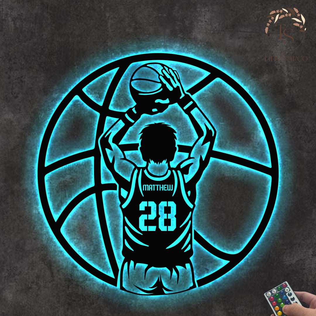 Personalized Basketball Metal Wall Art LED Light, Basketball Gift ...