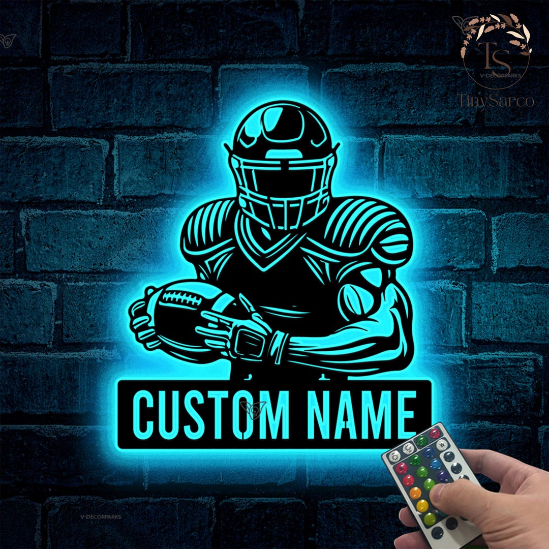 Personalized American Football Metal Sign With LED Light, Football ...