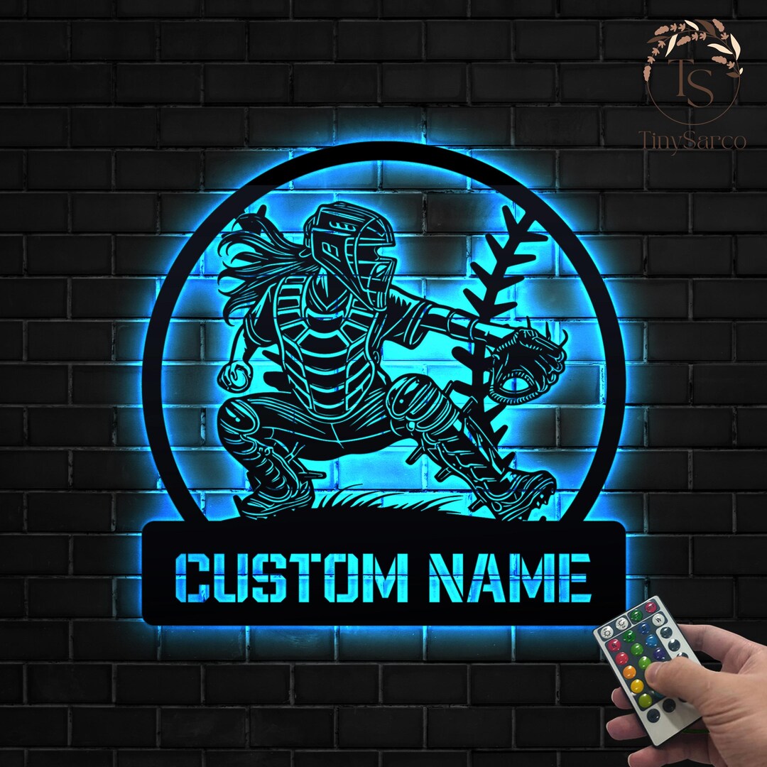 Customized Softball Catcher Metal Wall Art With Led Lights, Catcher ...