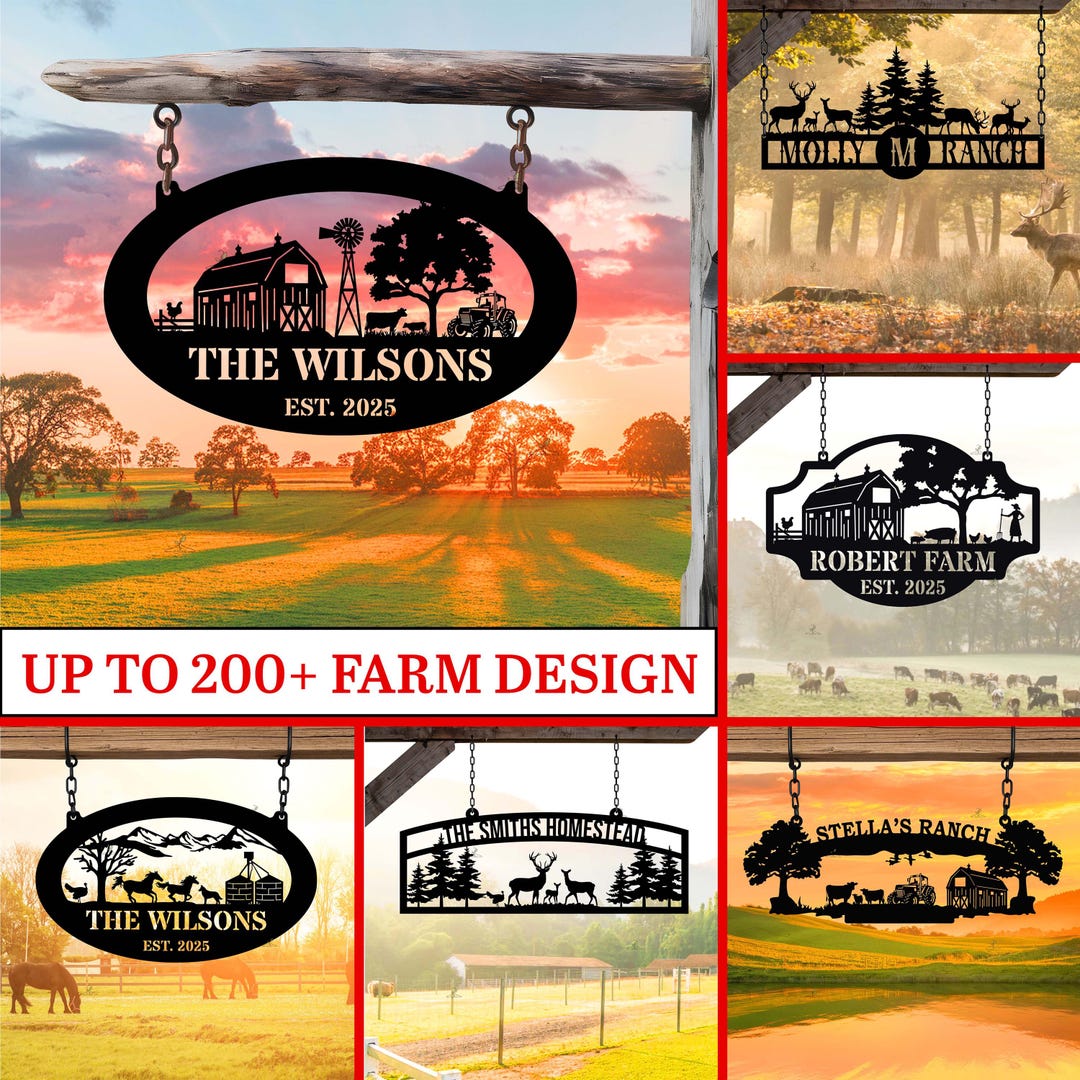 Personalized Hanging Farm Sign, Custom Farmhouse Name Sign, Outdoor ...