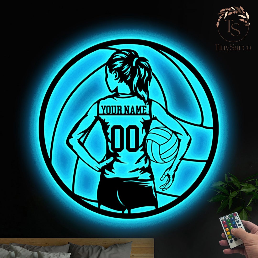 Custom Female Volleyball Metal Sign LED Lights, Personalized Female ...