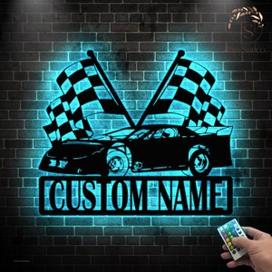 Race Car Custom Name Metal Sign LED, Race Car Sign, Dirt Track Racing ...