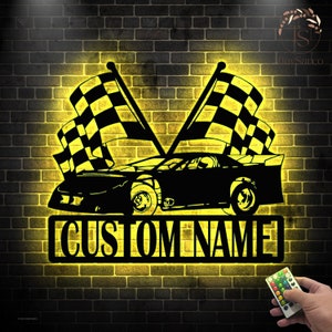 Race Car Custom Name Metal Sign LED, Race Car Sign, Dirt Track Racing ...