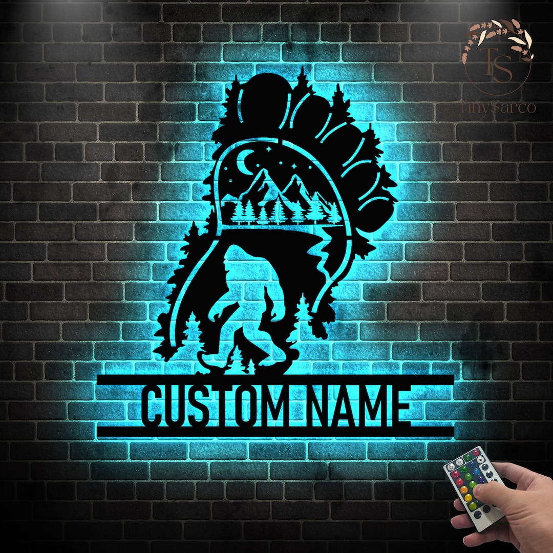 Custom Bigfoot Metal Wall Art Led Light, Bigfoot in Forest, Bigfoot ...