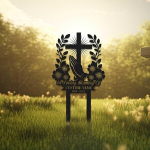 Personalized Cross With Praying Hand Memorial Metal, Floral Cross ...