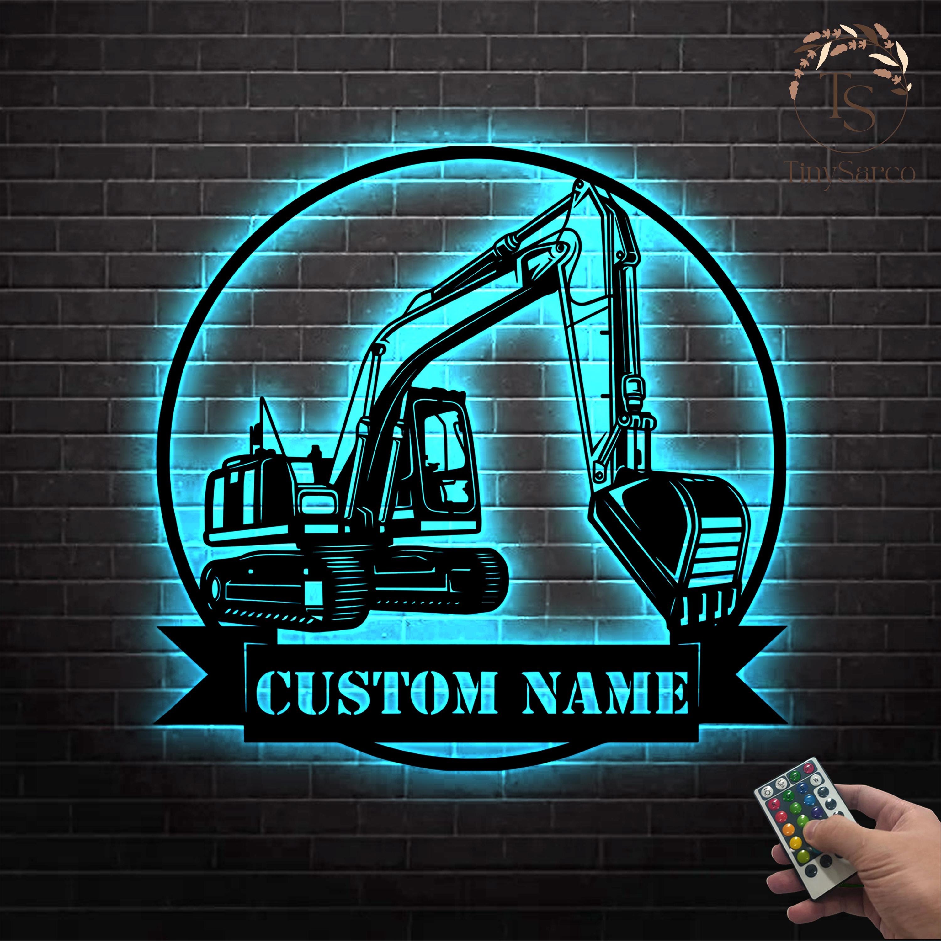 Personalized Excavator Driver Metal Wall Art LED Lights Custom ...
