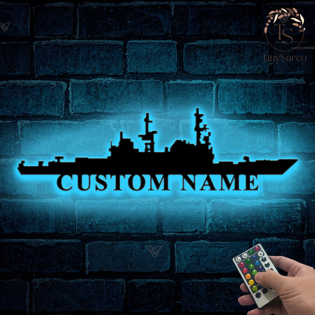 US Navy Ships Metal Sign Wall Art With LED Lights Custom, Navy Veterans ...
