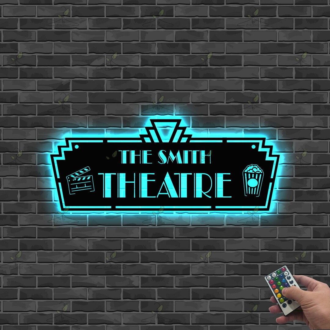 Movie Theatre Metal Sign, Theatre, Movie LED Sign, Home Theater ...